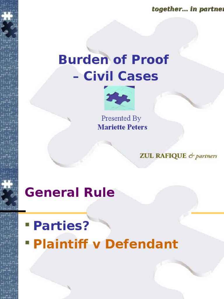 Burden of Proof - Civil Cases: Presented by Mariette Peters | PDF ...
