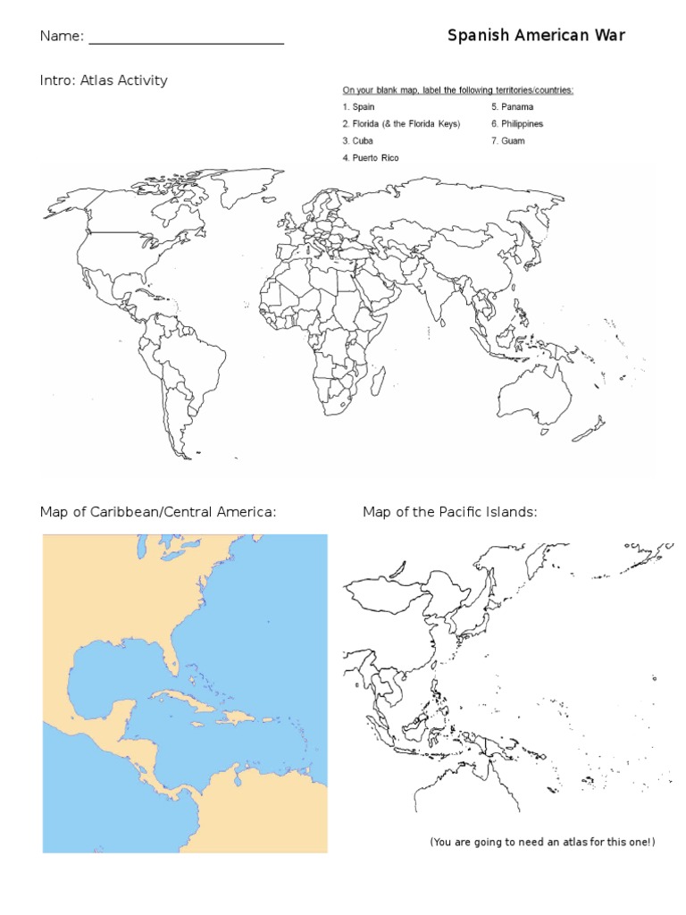 Spanish American War Map Activity