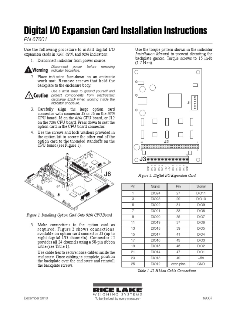 Digital I/O Expansion Card Installation Instructions: Disconnect Power ...