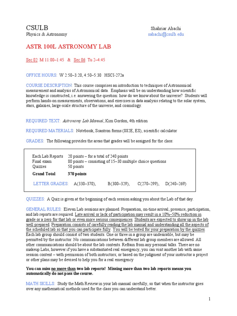 Csulb: Astr 100L Astronomy Lab | PDF | Astronomy | Academic Integrity