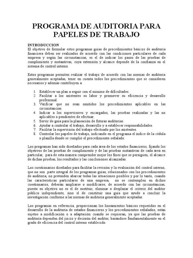 Programa General de Auditoria | PDF | Auditoría financiera | Seguro