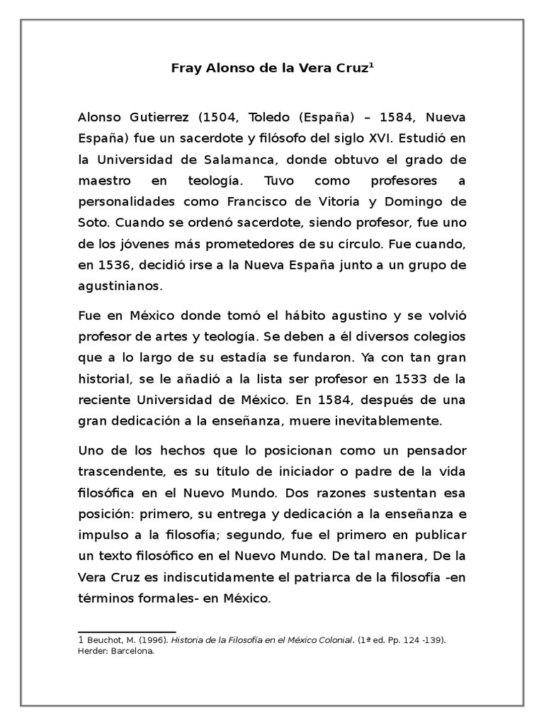 Fray Alonso De La Vera Cruz Resumen De Su Pensamiento Pdf Lógica