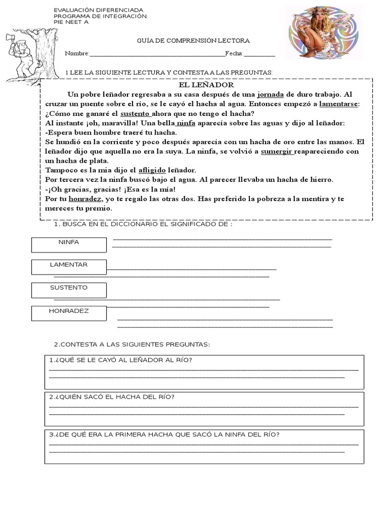 Guia COMPRENSIÓN LECTORA 1 7° A EL LEÑADOR | PDF