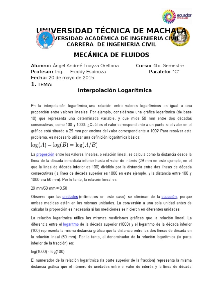 Interpolación Logarítmica | PDF | Logaritmo | Exponenciación