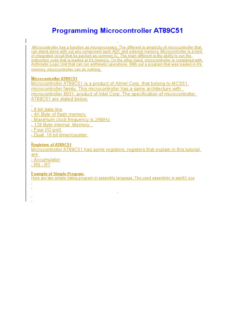 Programming Microcontroller AT89C51 | PDF | Microcontroller | Assembly ...