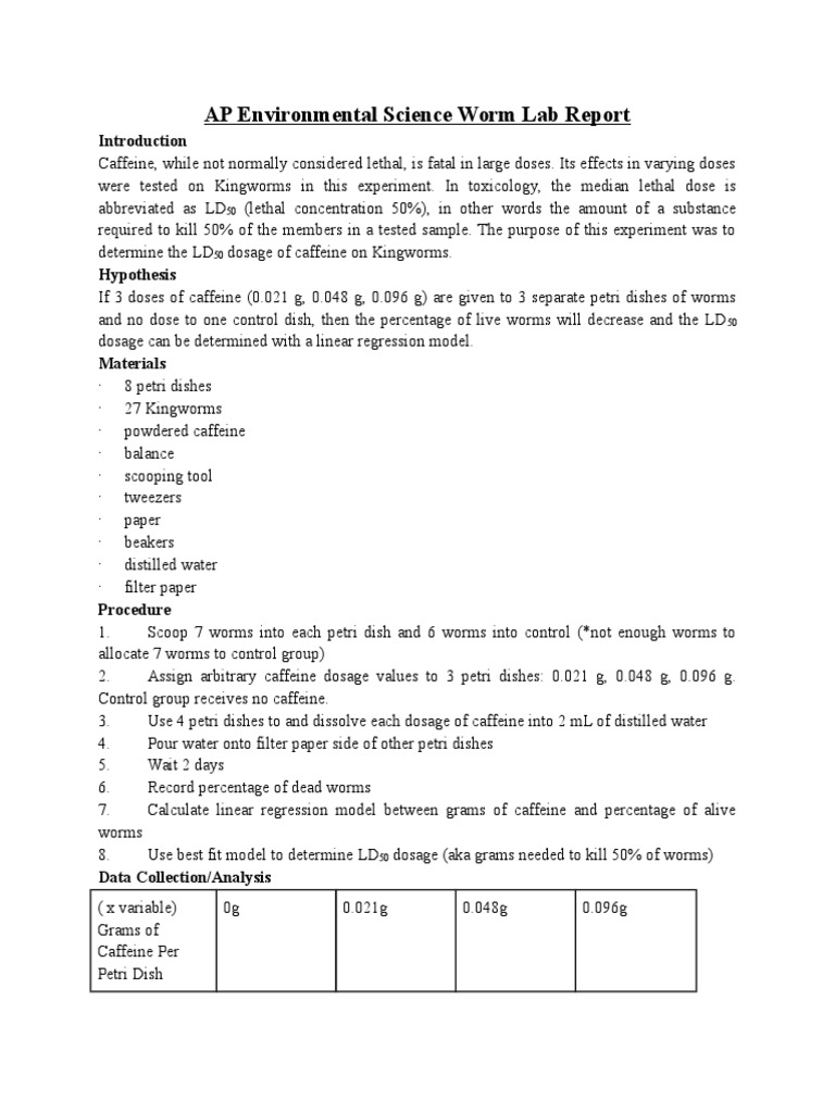 LD50 Caffeine Effects on Kingworms | PDF | Science & Mathematics