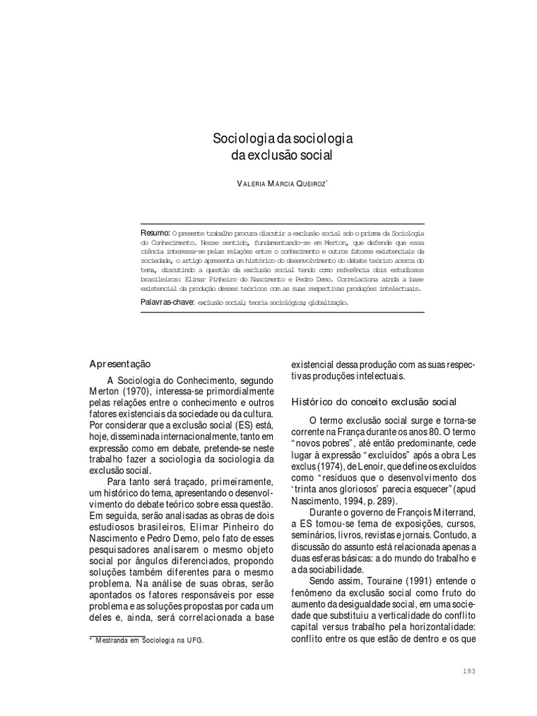 Sociologia da Exclusão Social no Brasil | PDF | Sociologia | Economia