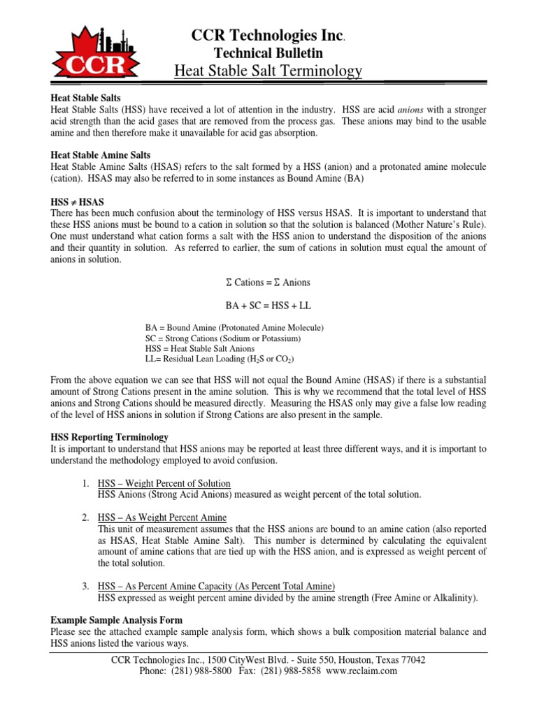 Heat Stable Salt Terminology | Ion | Salt (Chemistry)