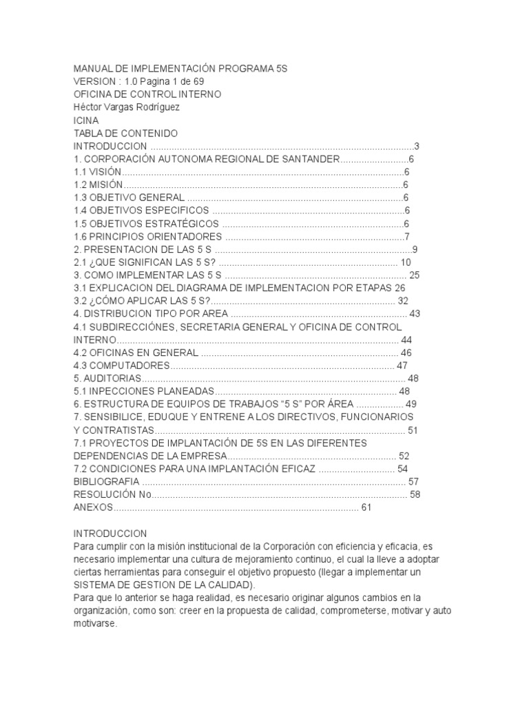 Manual de Implementación Programa 5s | PDF | Desarrollo sostenible | Calidad (comercial)
