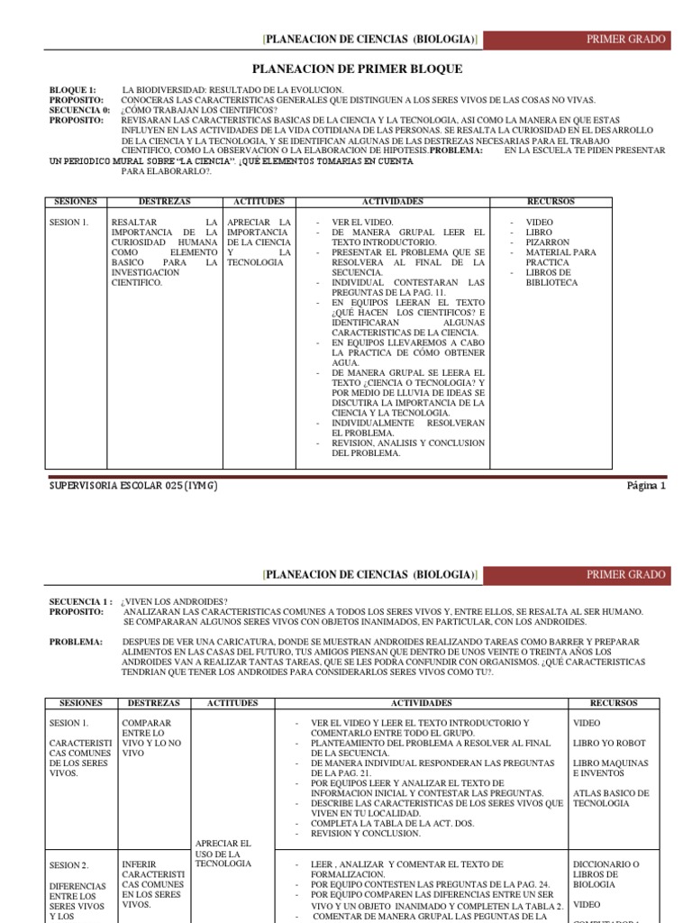 Planeacion de Ciencias Primer Grado | PDF