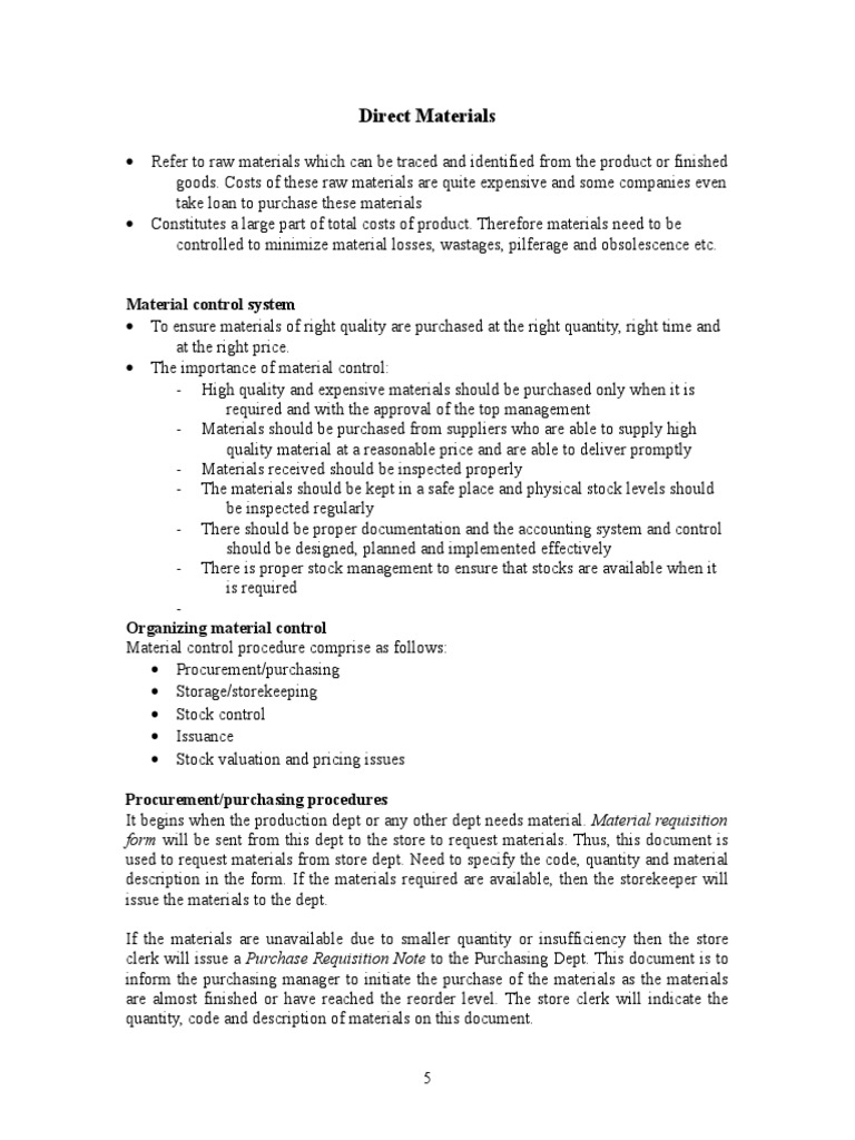 Direct Materials Notes | Download Free PDF | Stocks | Prices