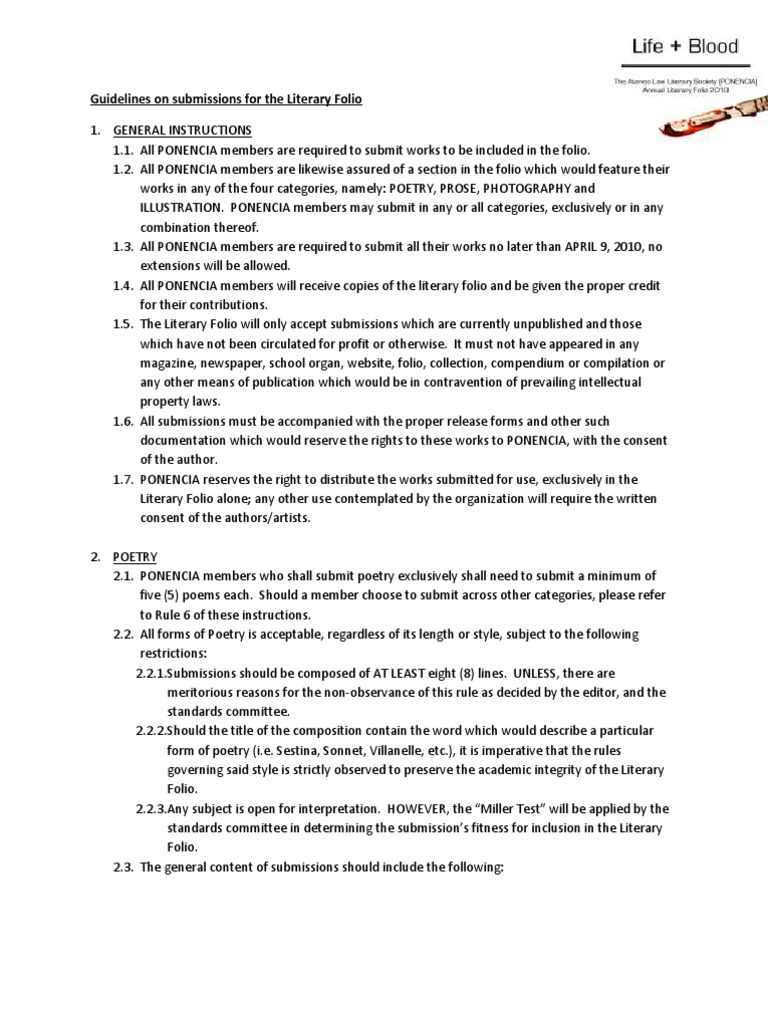 Guidelines On Submissions For The Literary Folio | PDF | Poetry ...