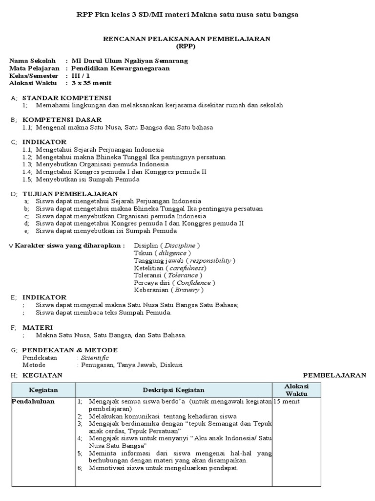 RPP PKN Kelas 3 SD | PDF