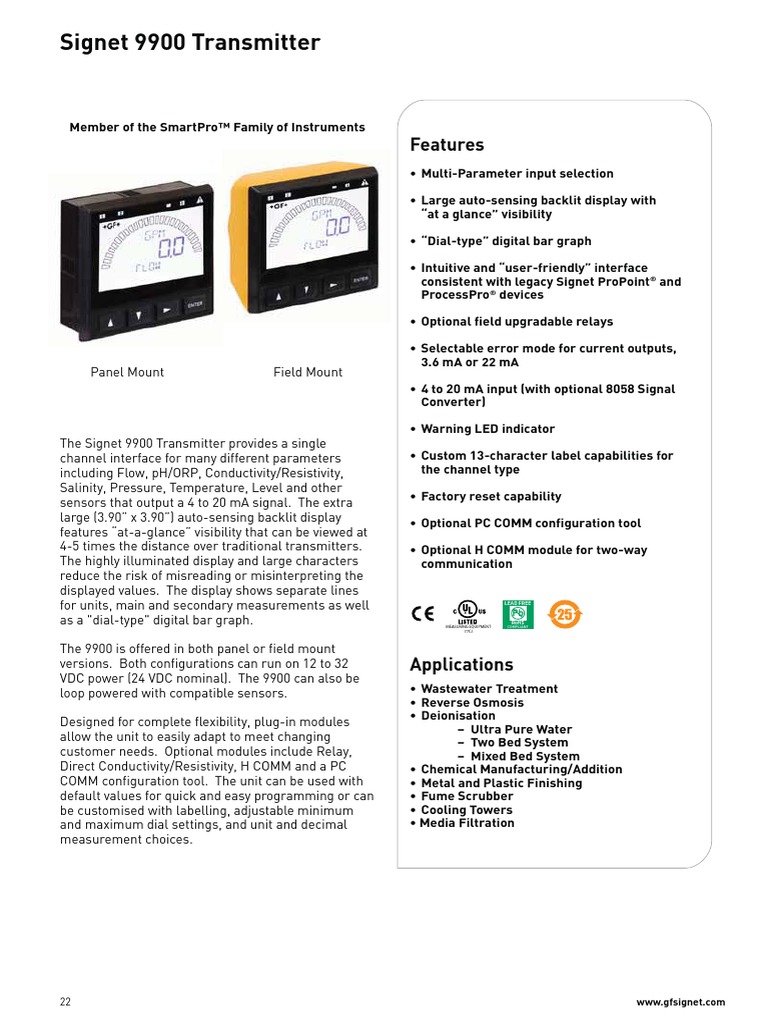 Signet 9900 Transmitter: Features | PDF | Relay | Electrical ...