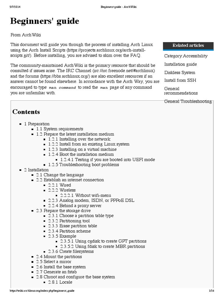 Beginners' Guide - ArchWiki | PDF | Booting | Bios