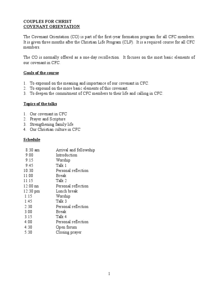 CFC Covenant Orientation | Covenant (Biblical) | Prayer