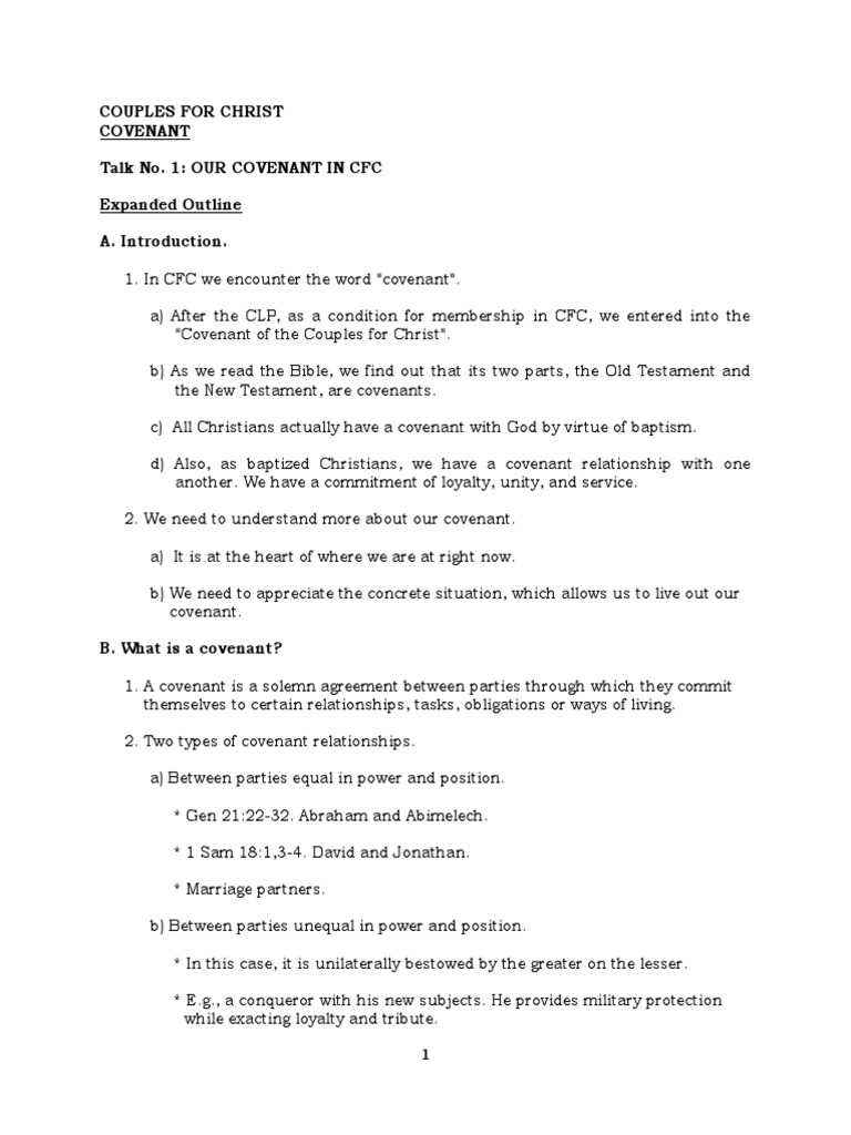 Couples For Christ Covenant Talk No. 1: Our Covenant In Cfc Expanded ...