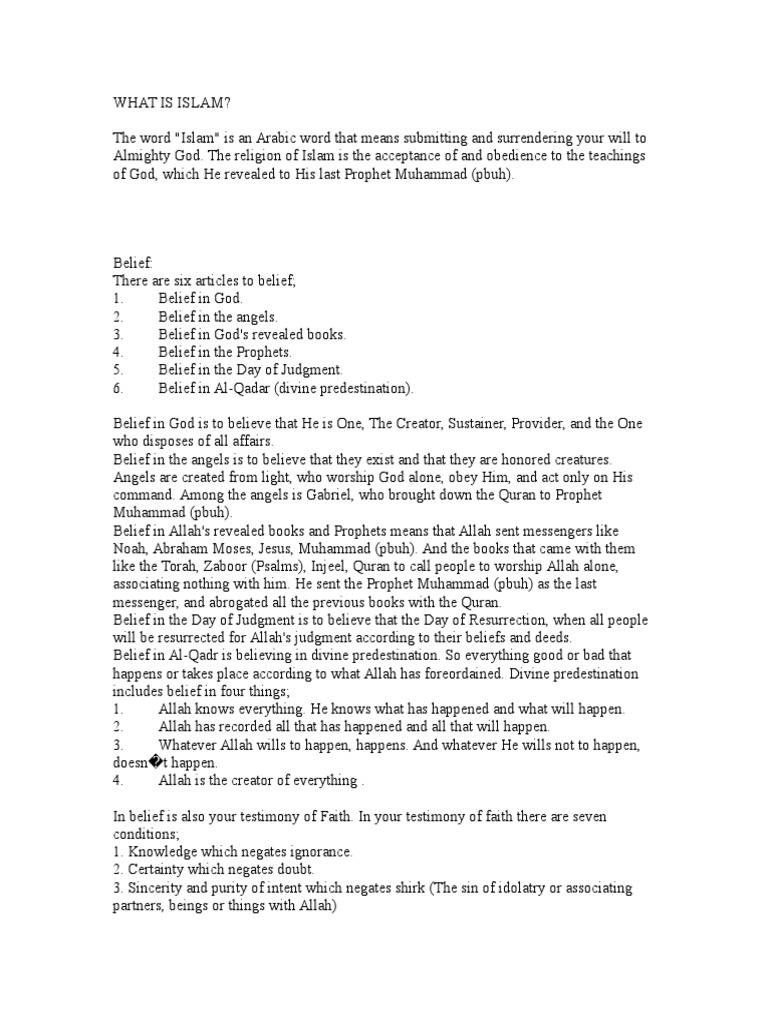 Six Articles of Faith in Islam | PDF | Prophets And Messengers In Islam ...