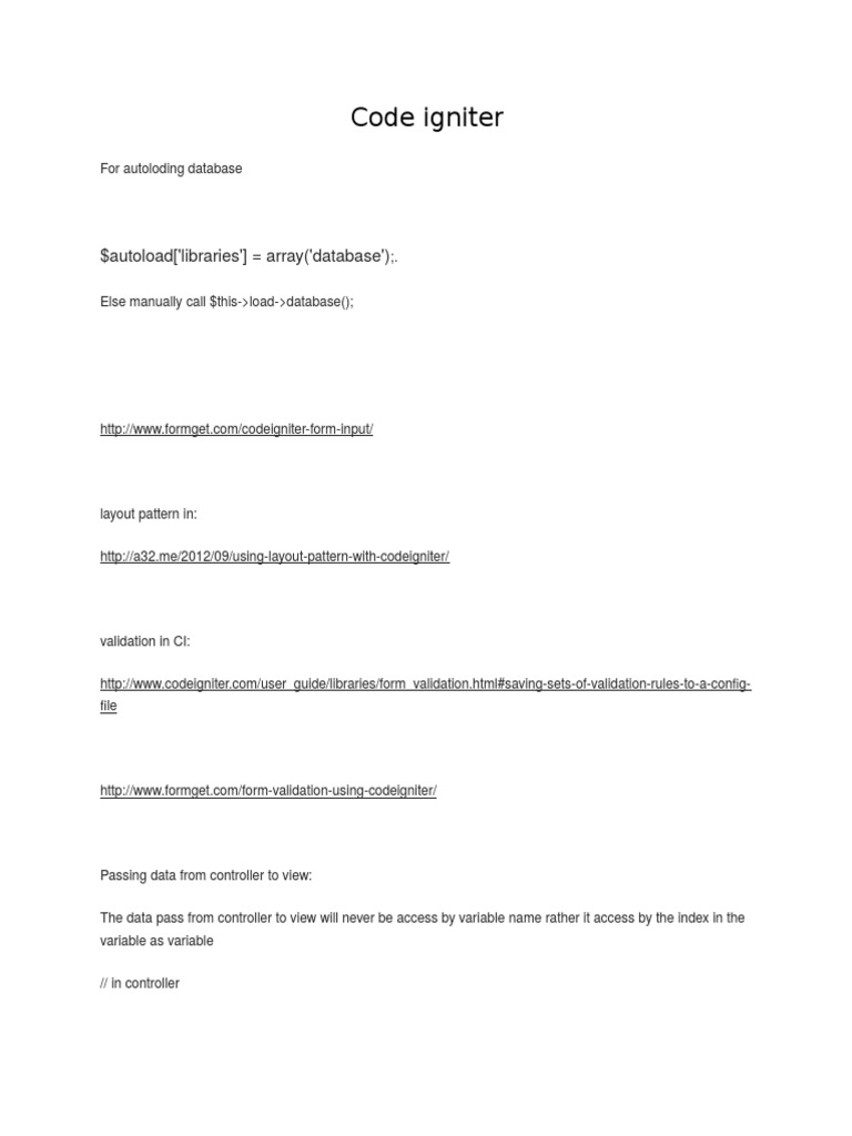 Code Igniter Documentation and Resources for Forms, Validation ...