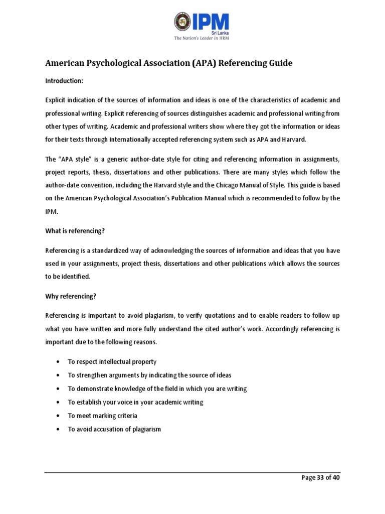 American Psychological Association (APA) Referencing Guide | PDF ...