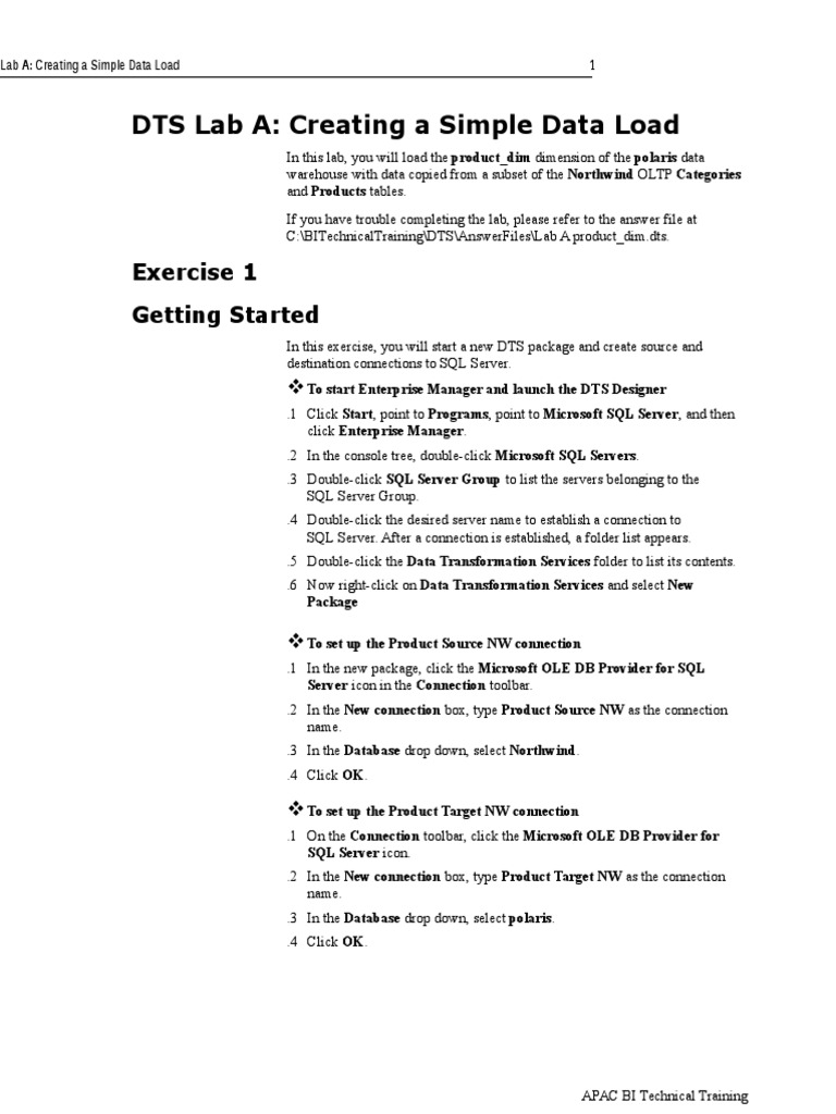 DTS Lab A Creating A Simple Data Load | PDF | Data Management | Software
