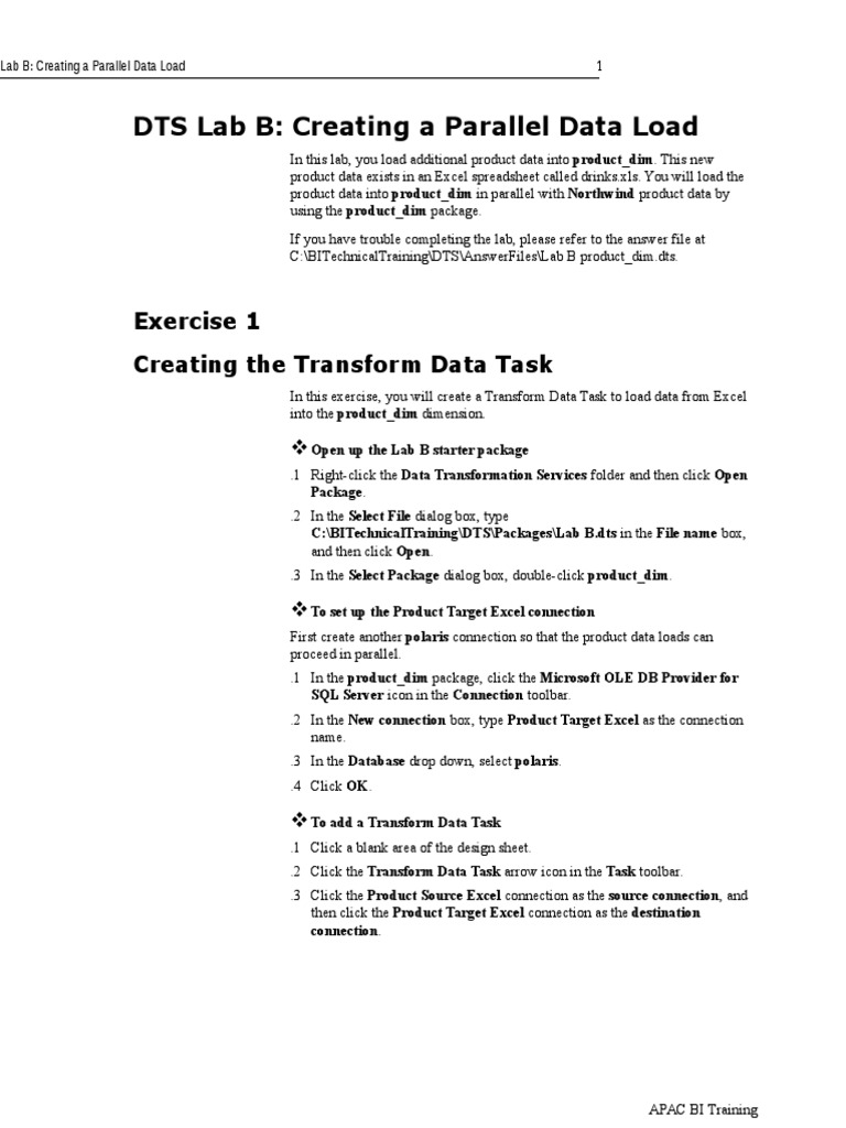 DTS Lab B Creating A Parallel Data Load | PDF | System Software | Data Management Software