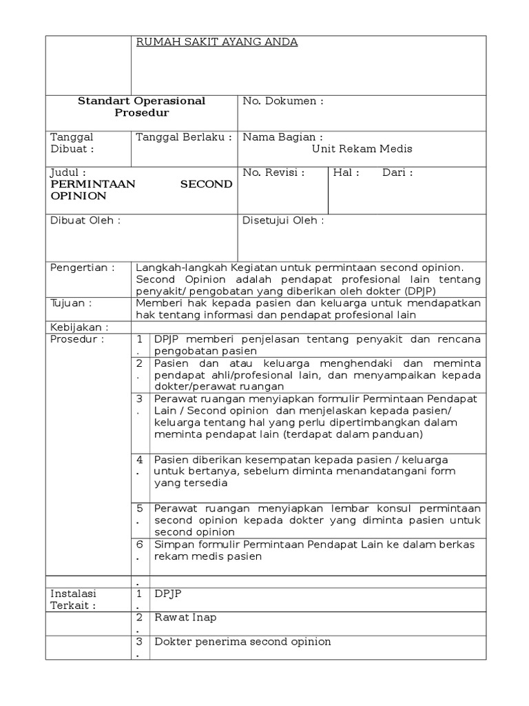 Contoh 1 SPO Dan Form Permintaan Second Opinion | PDF