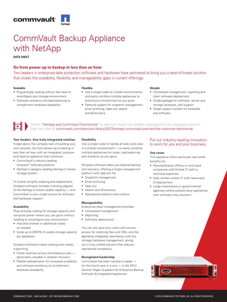 Commvault Backup Appliance With Netapp | PDF | Backup | Scalability