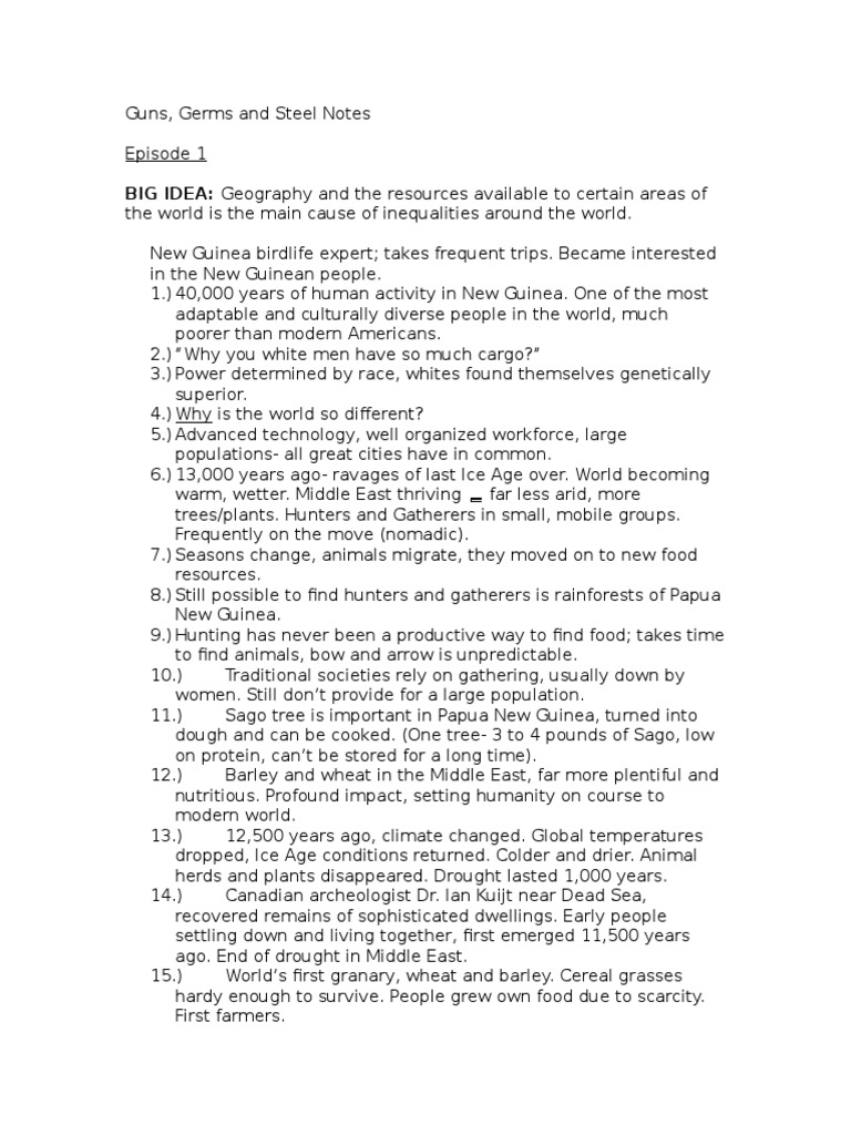 Guns Germs and Steel Episode 1 Notes | PDF | Cereals | Inca Empire