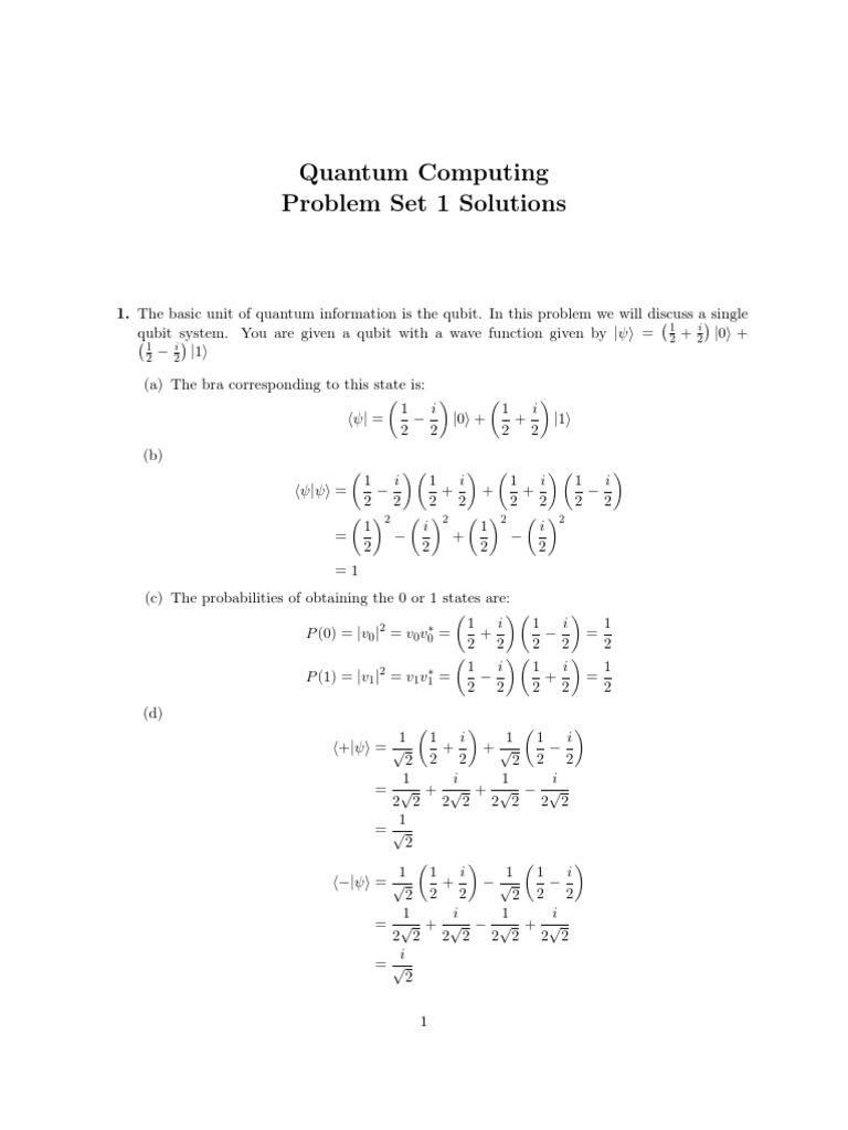 Quantum Computing Problem Set Solutions | PDF | Science & Mathematics