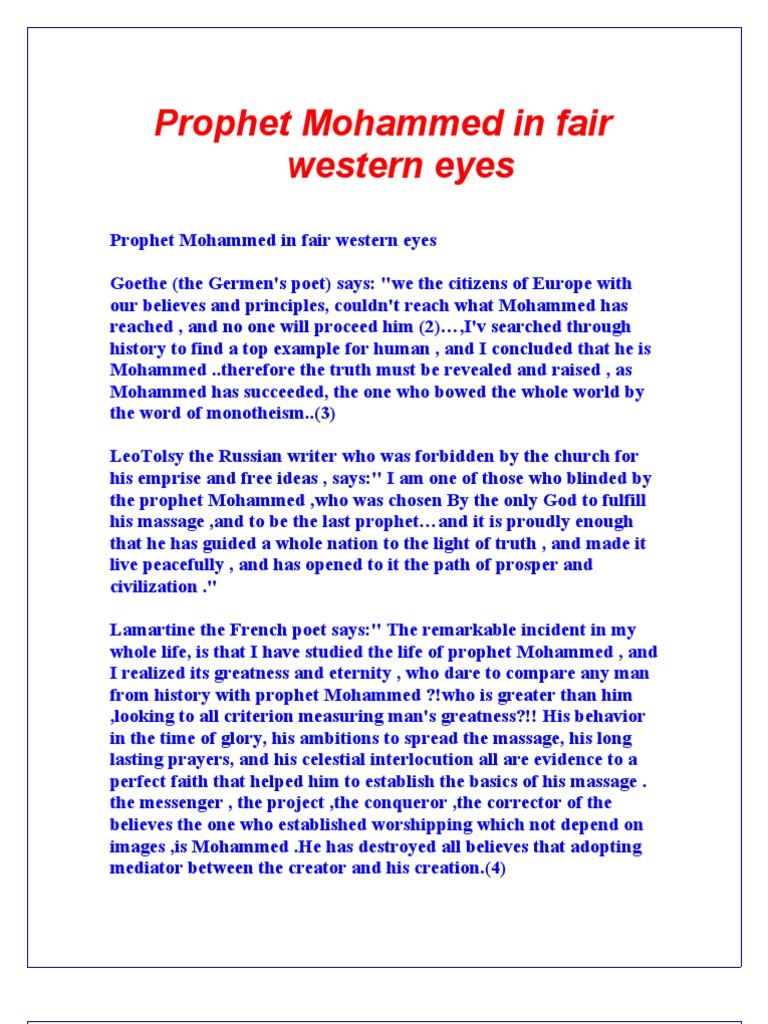 Prophet Mohammed in Fair Western Eyes | PDF | Muhammad | Prophets And ...