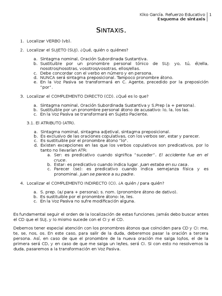 Esquema de Sintaxis | PDF | Oración (Lingüística) | Adverbio