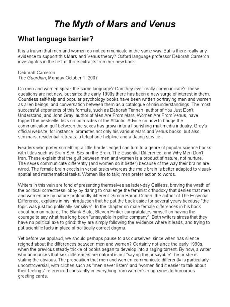 The Myth of Mars Venus Language | PDF | Sex Differences In Humans | Gender