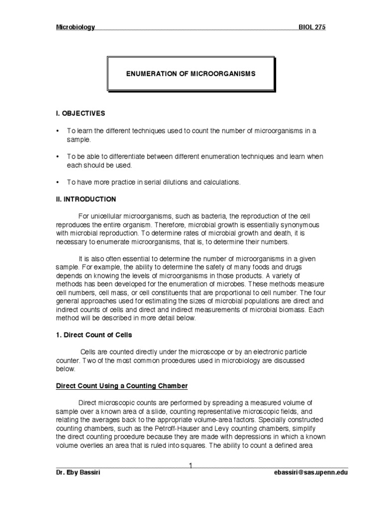Enumeration of Microorganisms: Microbiology BIOL 275 | PDF | Colony ...