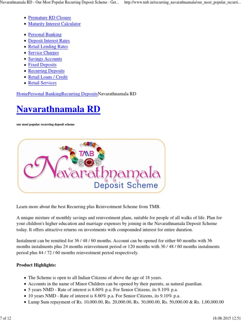 Navarathnamala RD in TMB | PDF | Interest | Interest Rates
