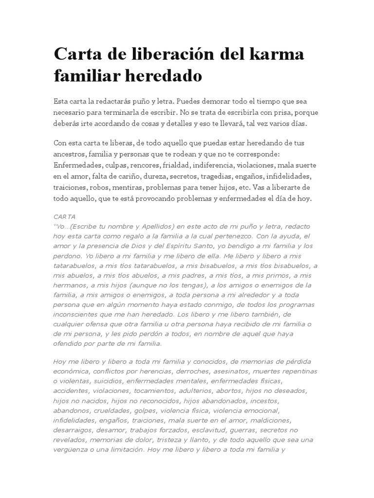 Carta de Liberación Del Karma Familiar Heredado | PDF | Toma de ...