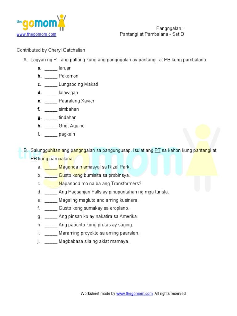 Pangngalan Pantangi at Pambalana Set E | PDF