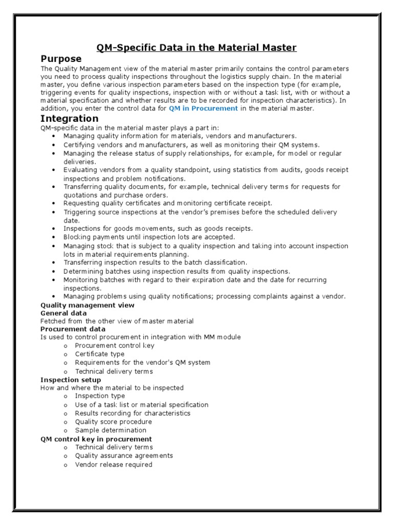 Manage QM Data in SAP Material Master | PDF | Procurement | Quality ...