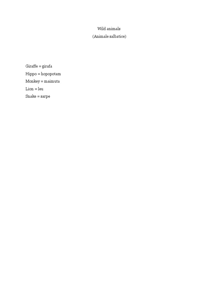 Wild Animal Names in Romanian | PDF