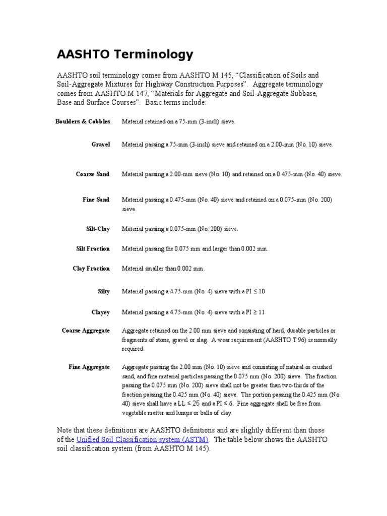 AASHTO Soil Terminology | PDF | Construction Aggregate | Silt
