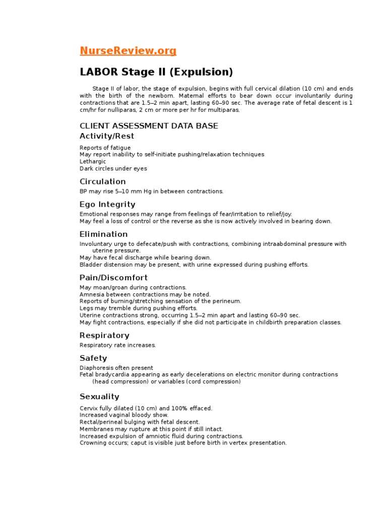 Managing Stage II Labor: Expulsion Phase | PDF | Childbirth | Anesthesia