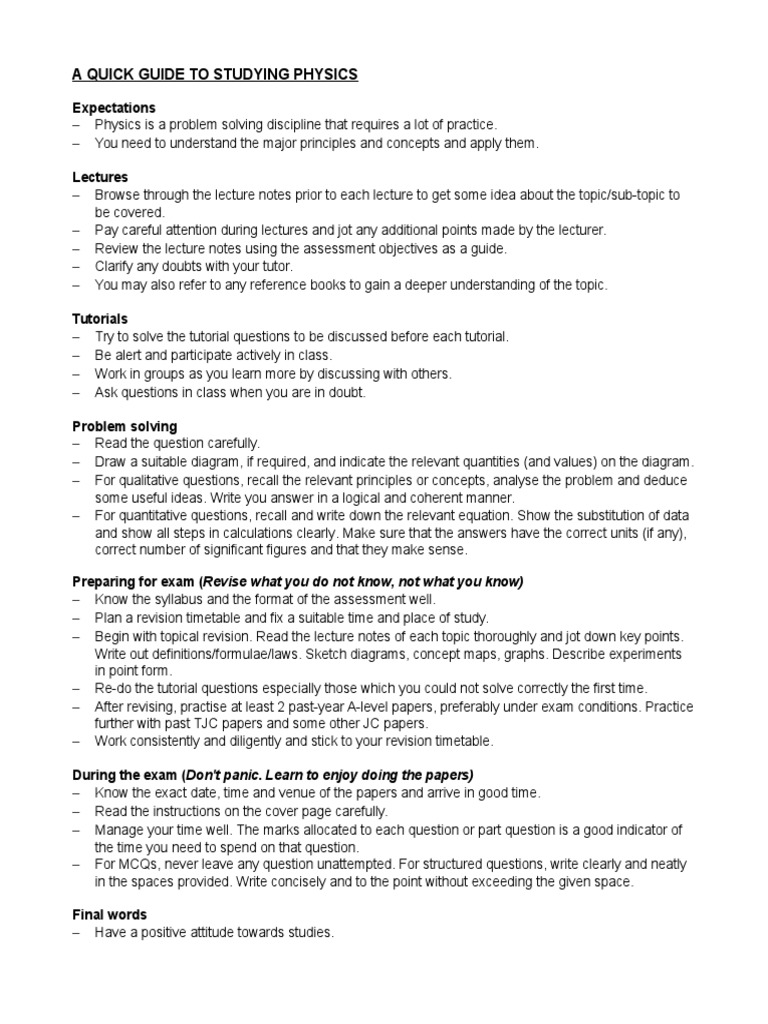 How To Study Physics | PDF | Lecture | Understanding