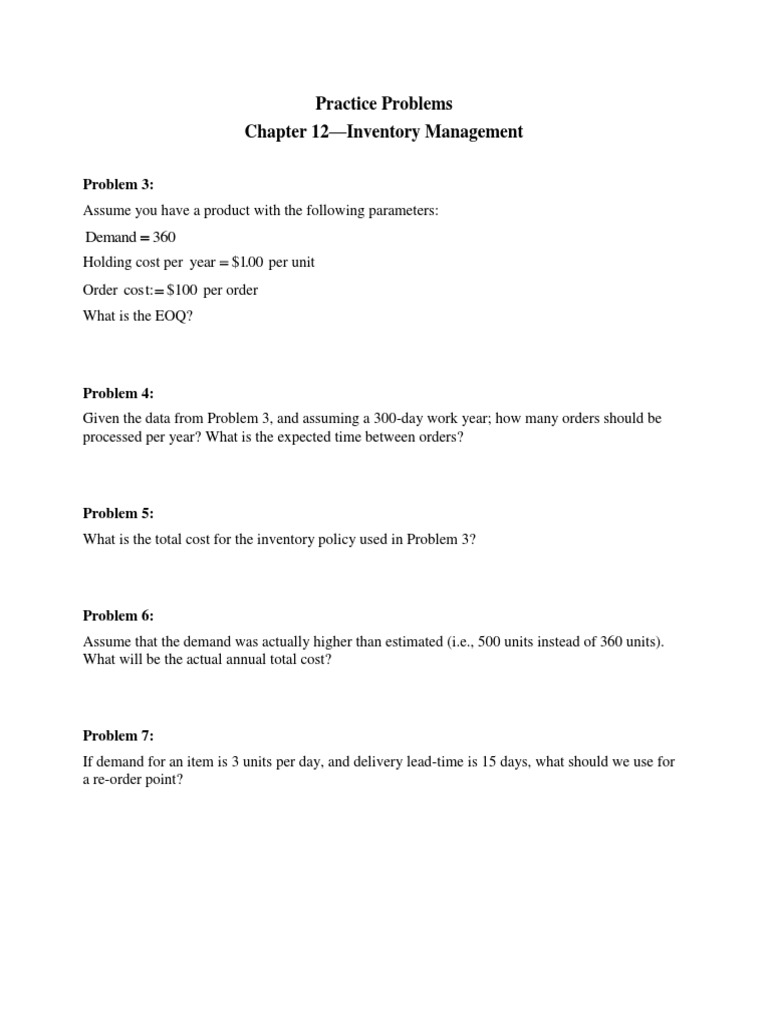 Additional Practice Problems For Inventory Management | PDF | Inventory | Business