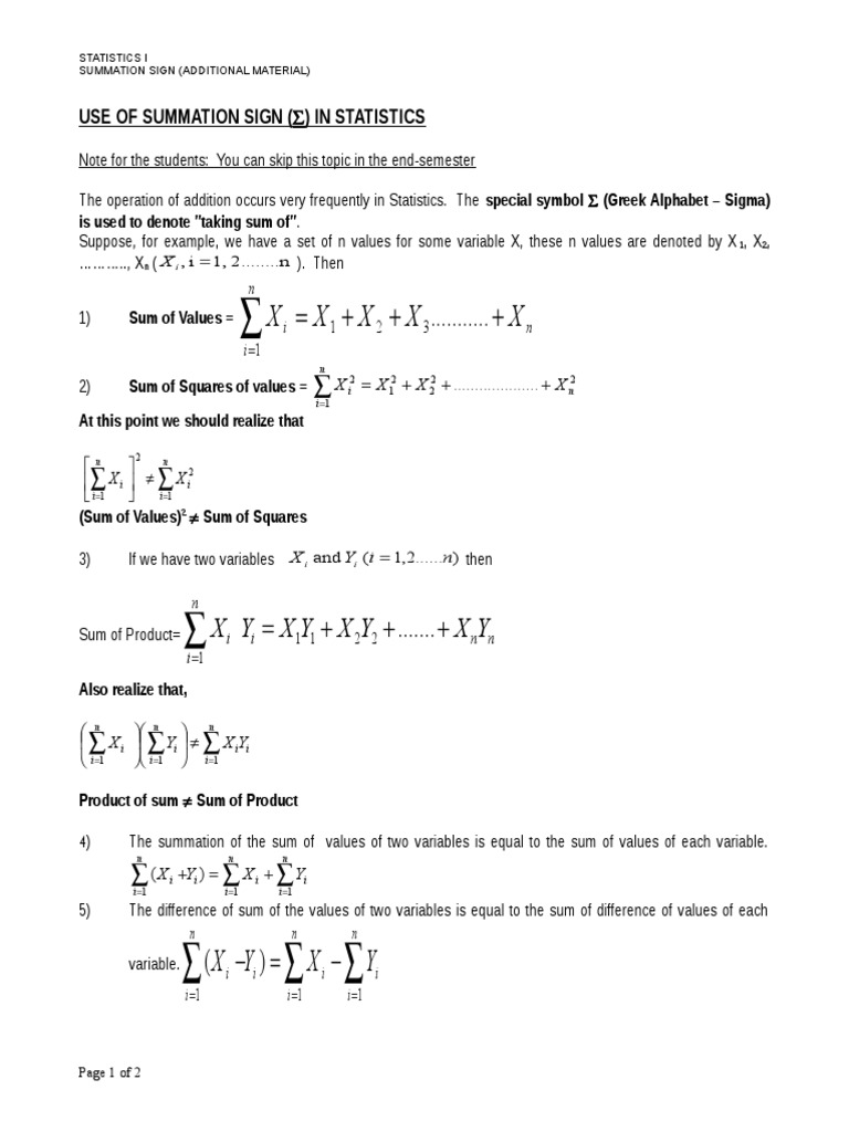 Understanding the Summation Sign in Statistics | PDF