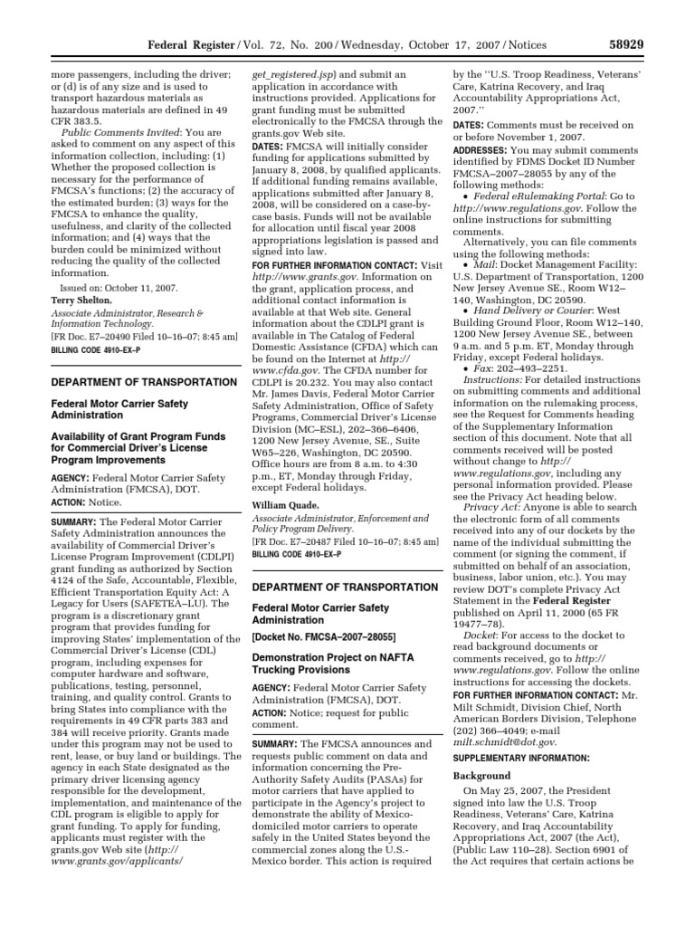 Notice: Grants and Cooperative Agreements Availability, Etc.: Commercial Driver's License ...