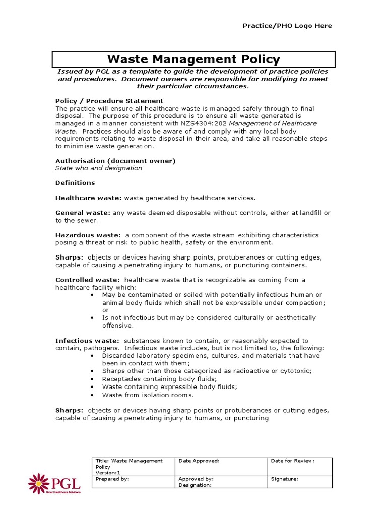 Waste Management Policy | PDF | Waste | Health Care