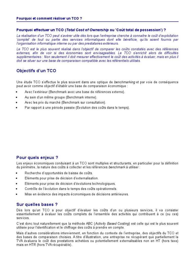 Réaliser un TCO : Guide et Méthodes | PDF | Informatique et ...