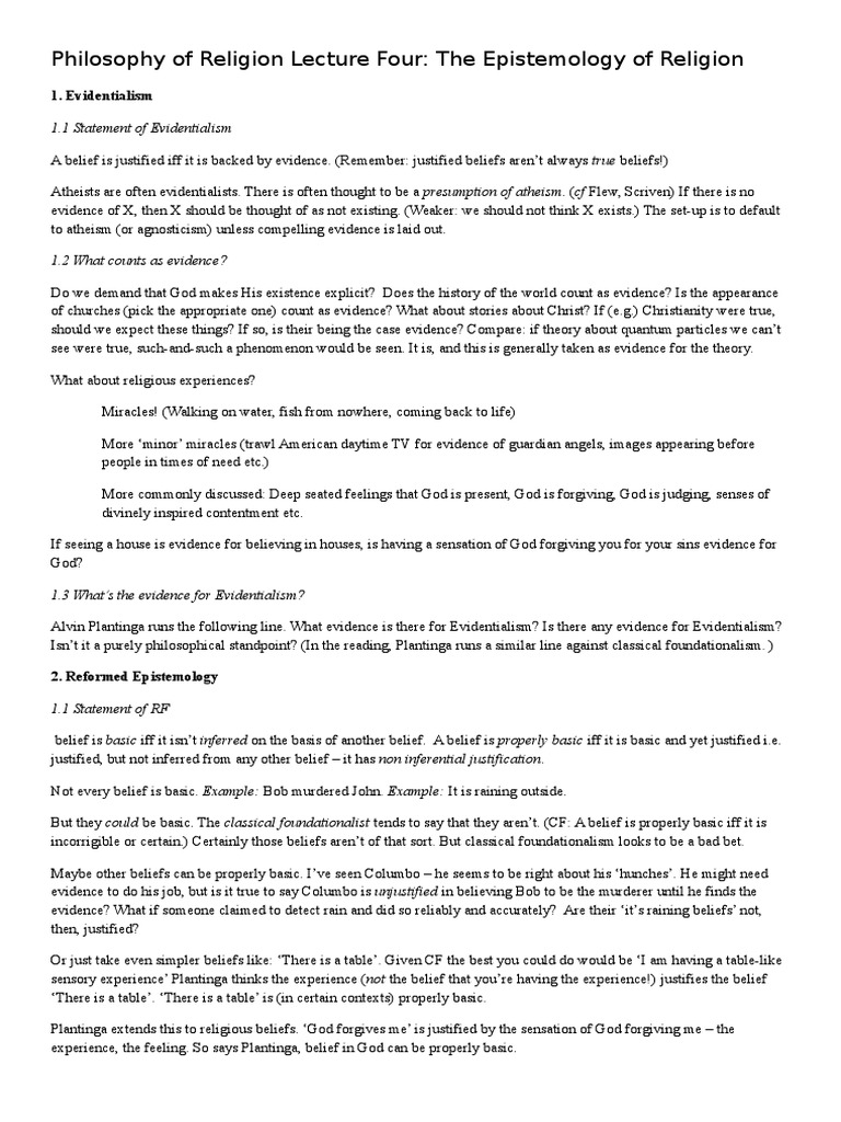 Epistemology of Religion (Notes) | PDF | Internalism And Externalism ...