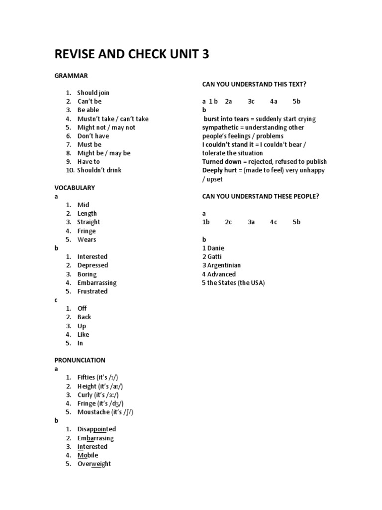 Unit 3 Revision and Check Guide | PDF | Language Arts & Discipline