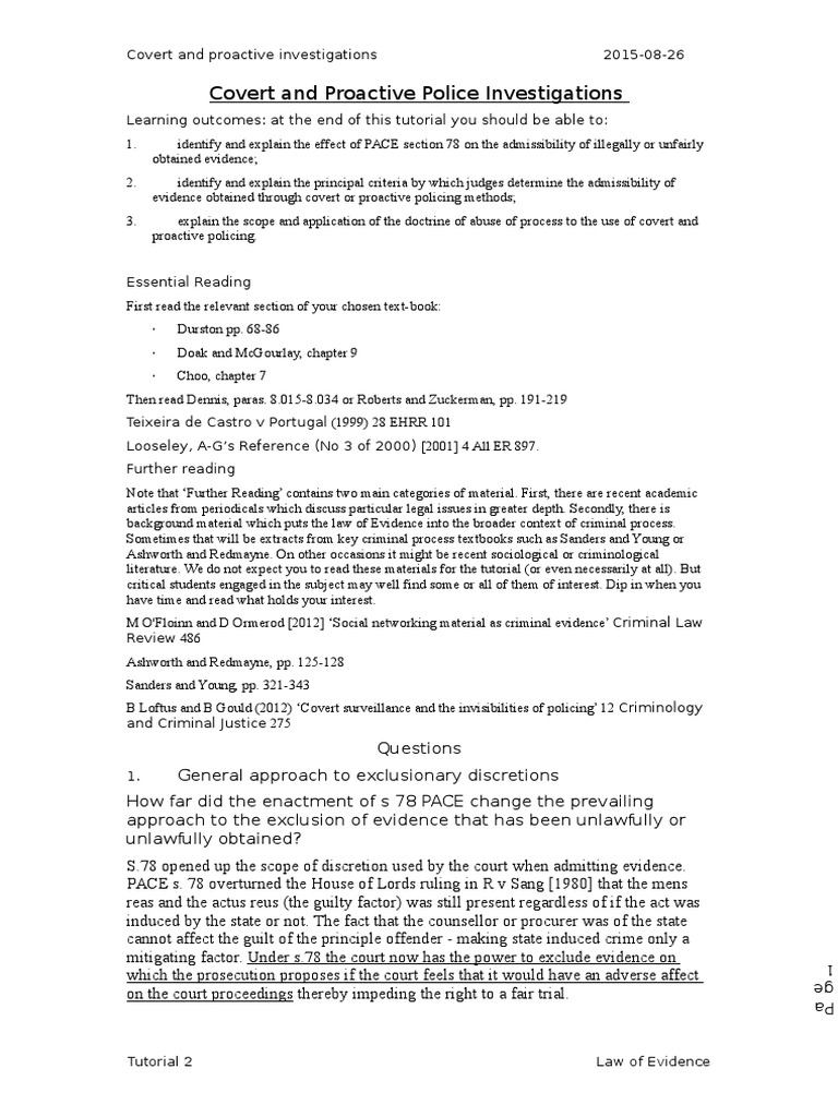 Covert and Proactive Police Investigations | PDF | Evidence | Crime ...